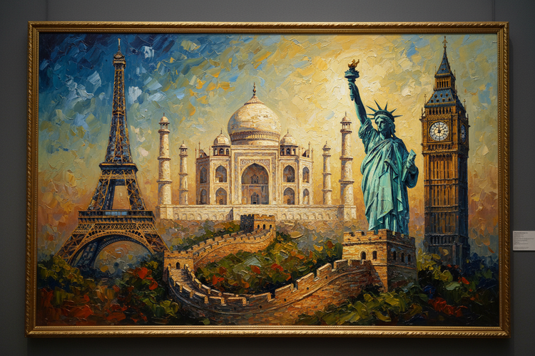 Travel Through Art: World Landmarks Captured on Canvas – Wallpics